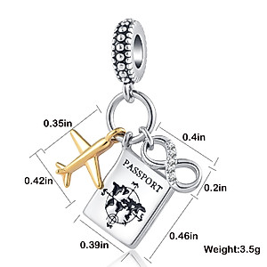 NanMuc Vacation Travel Series Passport Airplane Charm Compatible with Pandora Charms Bracelets Necklace Holiday Jewelry Gift
