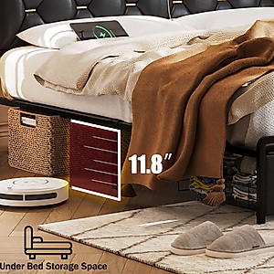 Ailisite King Size Bed Frame with Headboard and Storage Drawers, Black Upholstered Bed Frame King with Charging Station, Led King Platform Bed Frame Metal Bed Frame, No Box Spring Needed,Easy Assembly