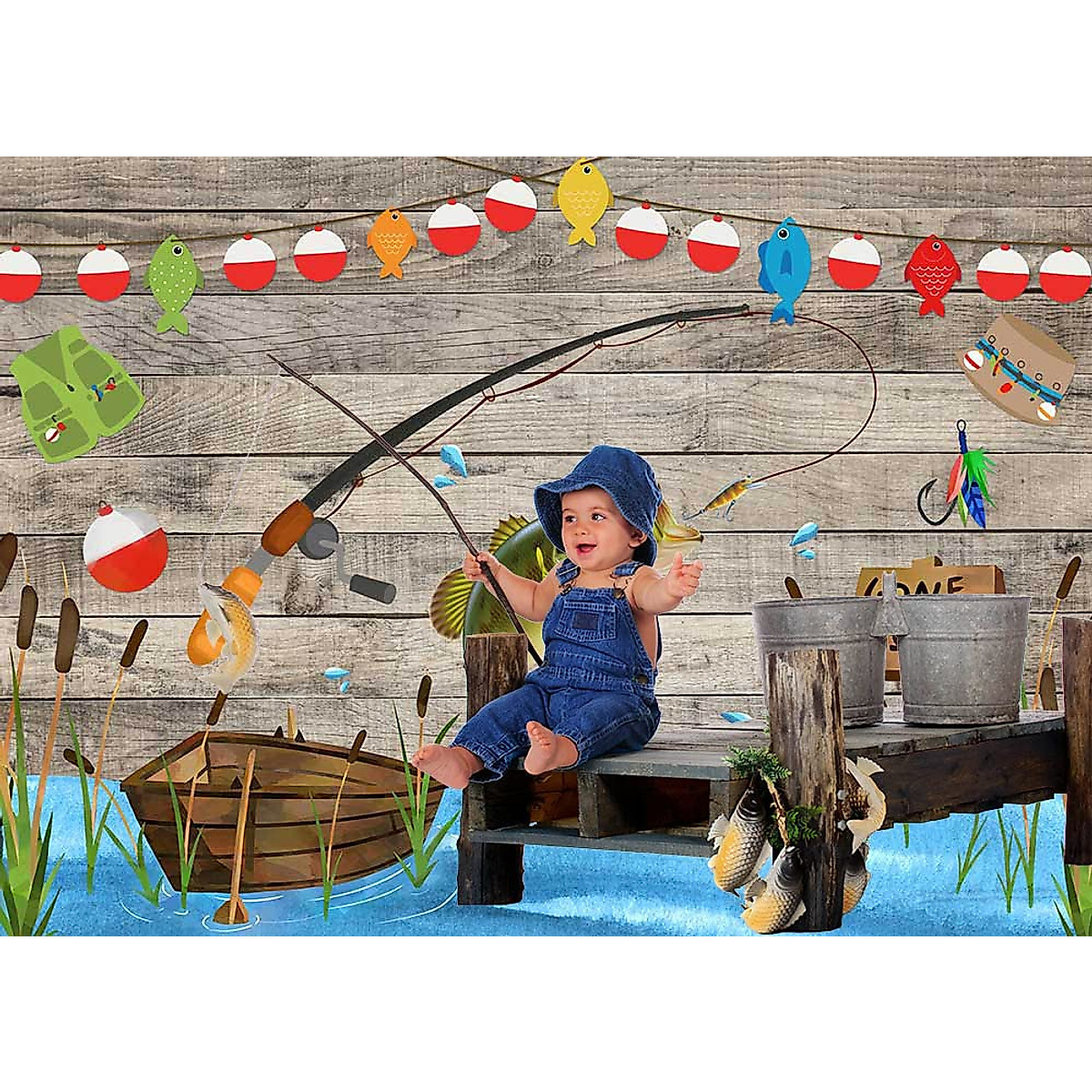 Avezano Rustic Wood Gone Fishing Backdrop for Birthday Party O Fish Ally Kids Baby Shower Photography Background Retirement Fisherman Party Decor Banner Supplies Photo Studio Props 7x5ft