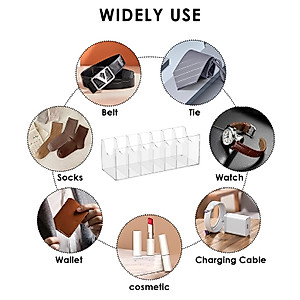 Acrylic Belt Organizer for Closet,Belt Holder for Drawer,Belt Rack Storage Organizer For Men,Clear Tie Organizer Holder Rack Wall Mount with 7 Compartments for Bow Cosmetics Bracelets Jewelry