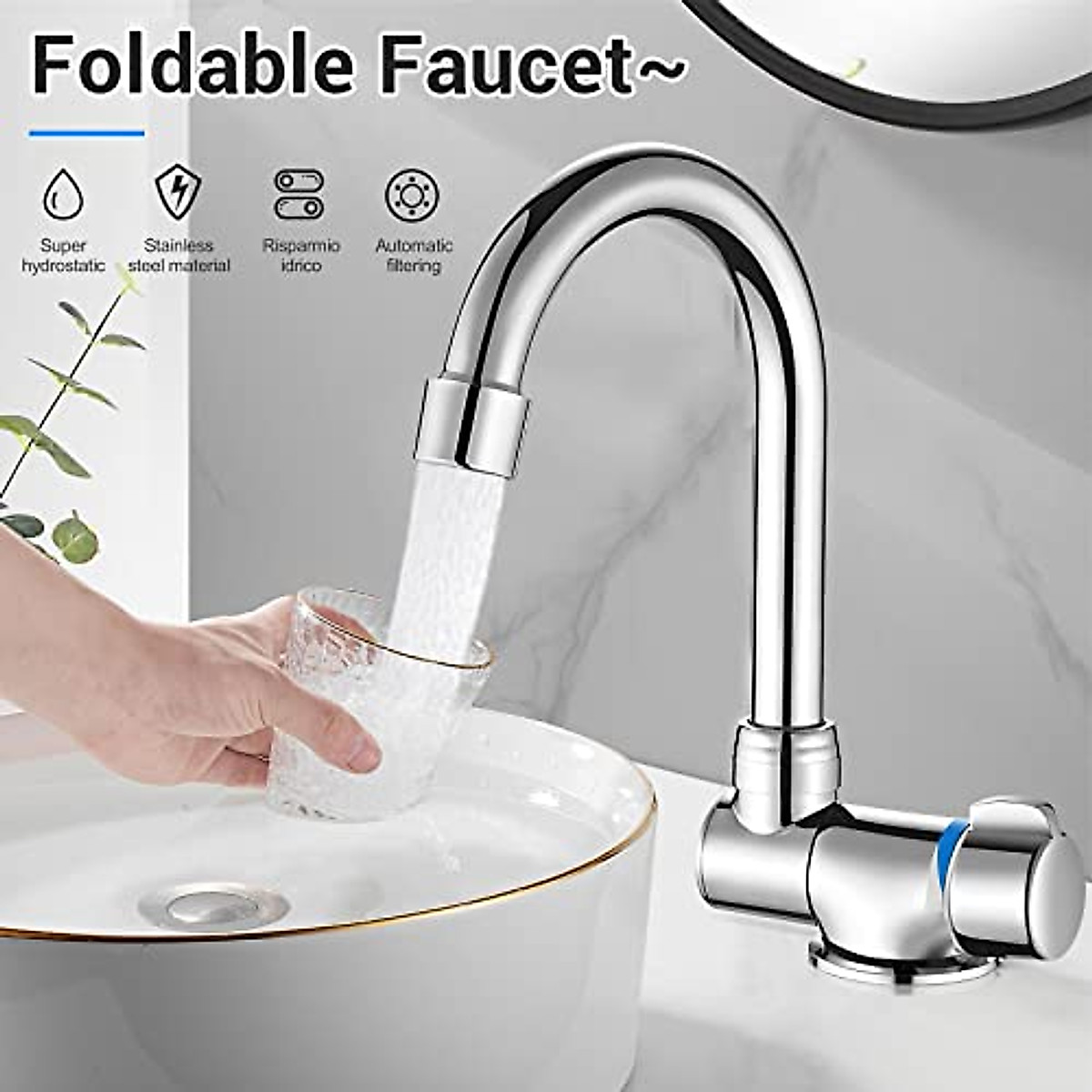Ticarus Foldable Kitchen Faucet 360 Dgree Sink Water Tap Single Handle Cold & Hot Water Mixer Copper Faucet for RV Boat