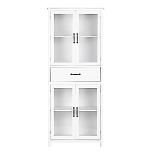 SSLine 5-Tier Bookshelf Bookcase with 4 Doors,71'' Wooden Tall Storage Cabinet with One Drawer and Spray Paint Acrylic Door,Adjustable Shelves for Living Room Bedroom Study Office Book Organizer