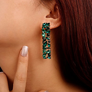Denifery Square Dangle Earrings Sparkly Crystal Geometric Drop Statement Earrings Rhinestone Stud Earrngs for Women and Girls (Green)