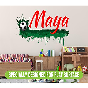 Personalized Name Soccer Ball Wall Decal - Custom Soccer Wall Sticker -Custom Name Soccer Wall Art with Paint on The Wall Effect Wall Decals- Wall Decal for Home Nursery Decor (Wide 40"x23" Height)