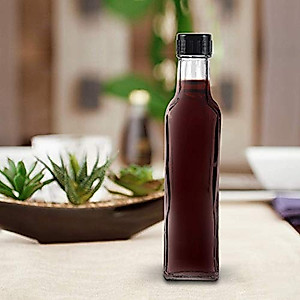 WERTIOO Hot Sauce Bottles, 18 Pack 8.5 OZ Quadra Bottles with Leak Proof Screw Caps, Glass Square Bottles With Caps Shrink Capsules for Oil, Vinegar, Syrup, Salad Dressing, Juicing