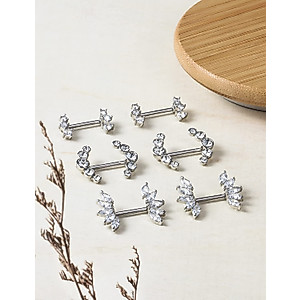 Lcolyoli 14G Surgical Steel Straight Barbell Rings Diamond Straight Shield Barbell Ring Staight Bar Body Piercing Jewelry for Women Men