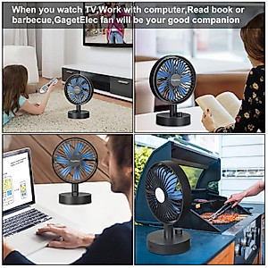 GagetElec 6.5 Inch 5200mAh Battery Operated Rechargeable Fan USB Portable Fan Desk Fans Small Quiet with 10 Speeds Mini Desktop Fans for Office Quiet Personal Table Fans for Bedroom (Black)
