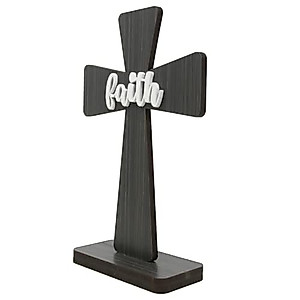 Needzo Rustic Wooden Standing Cross With Faith Center, Religious Home or Office Décor for Shelves, Tables, or Desks, 8.5 Inches x 5.5 Inches