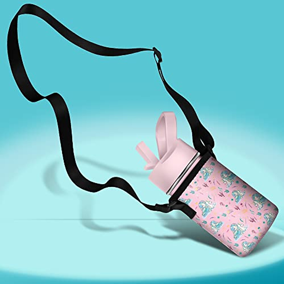 Kids Water Bottle for School, 10oz Boys Girls Insulated Water Bottle with Strap Sleeve, Mermaid Unicorn Stainless Steel Tumbler Cups with Straw Lid, Toddler Water Bottle with 20 Name Stickers