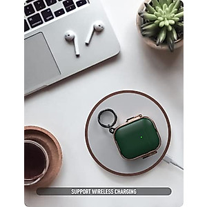 GuarzFun case for AirPods 1st & 2nd Case, Secure Lock Airpod case with Lock lid Keychain Clip, Full Body Hybrid Material Protective Cover for Men Women (Rose Golden + Green)