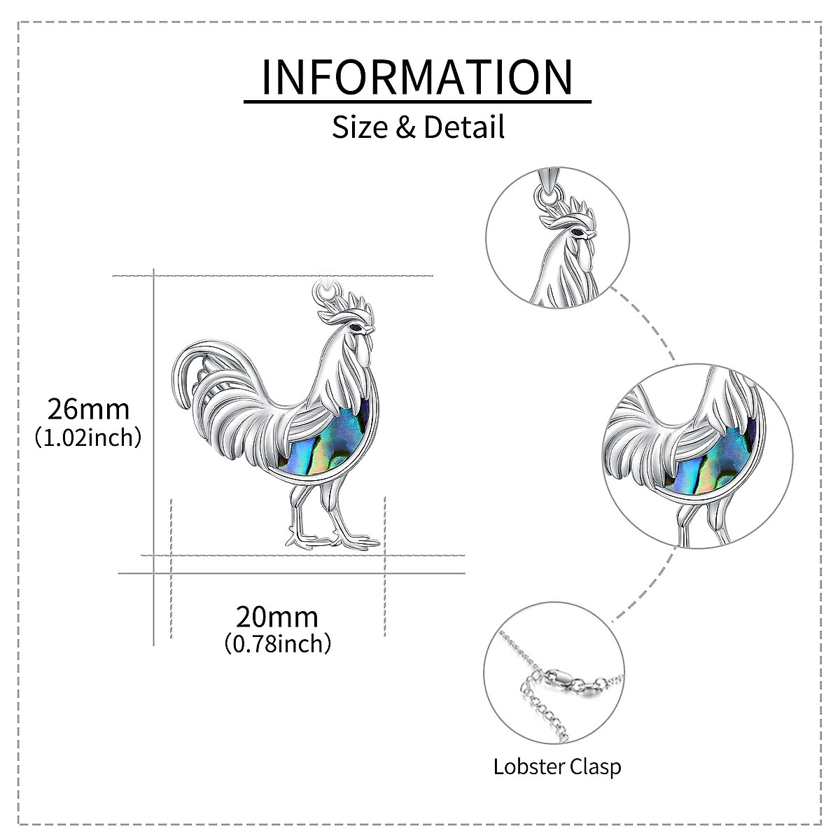 YAFEINI Chicken Necklace 925 Sterling Silver Rooster Pendant Chicken Jewelry for Women…