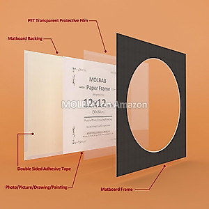 12x12 inch Black Round-Holed Square Paper Picture Frame Mat Board Photo Frame 4 Pieces of Each Pack (For 12x12 inch, Black)