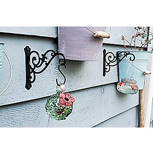HongKim 2 Pieces 6-Inch Outdoor Indoor Small Decorative Iron Wall Hooks for Hanging Lanterns Solar Lights Bug Zappers Hummingbird Feeders Wind Chimes Hangers, Black