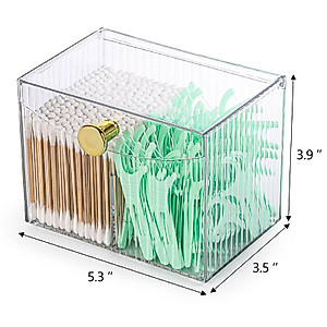 acDesign 2 Slot Qtip Holder Dispenser Rectangle Cotton Ball and Swab Holder Organizer with Lid Clear Bathroom Organizer Jar for Bathroom Vanity