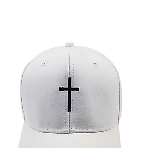 Cross Embroidery Baseball Cap,Adjustable Structured Dad Hat for Men Women Sun Hat (White-1)
