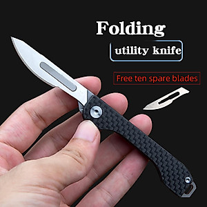 WARHERO Carbon fiber Folding Pocket Knife Small EDC Scalpel knife Box Cutter #24 Replaceable Stainless steel Blades