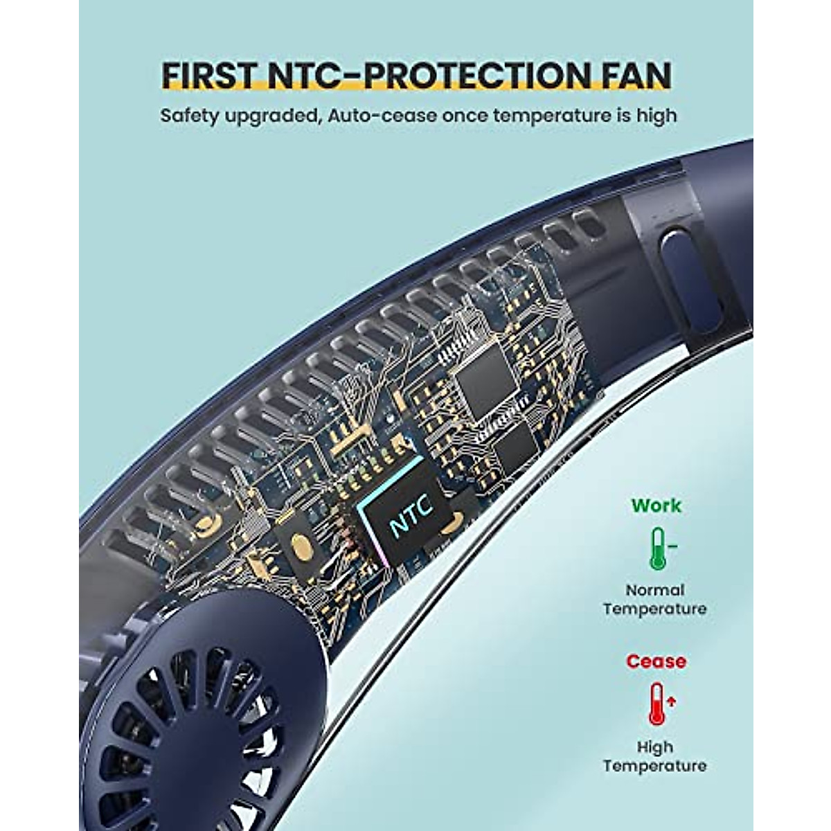 Portable Neck Fan with Sides and Back Motors for 360°Cooling, Wearable Hands Free Bladeless Fan, Wrap-around Fans,Personal Rechargeable Leafless, 4000 mAh,3 Speeds, Quiet Soft Silicone Neckband Fans