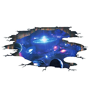 RW-5020 Removable Creative 3D Blue Out of Space Milky Way Wall Decals Home Wall Art Decor Wall Stickers Murals for Kids Girls Boys Bedroom Nursery Baby Playroom Living Room Wall Decoration (Space)