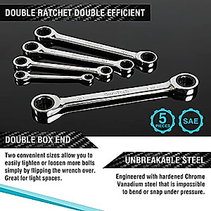DURATECH Extra Long Flex-Head Ratcheting Wrench Set and Double Box End Ratcheting Wrench Set, 5-Piece, CR-V Steel, with EVA Foam Tool Organizer