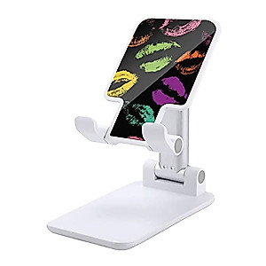 Colors Lips Prints Foldable Desktop Cell Phone Holder Portable Adjustable Stand for Travel Desk Accessories