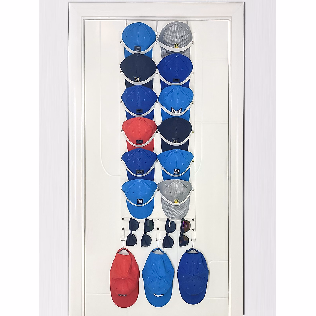 ETOWIFA Hat Organizer Rack for Baseball Caps [Up to 37], Hat Hanger Over the Door Organizer for Closet with 7 Felt Bands & 3 Hooks, Non-Drilled Hat Sunglasses Storage for Room, College Dorm