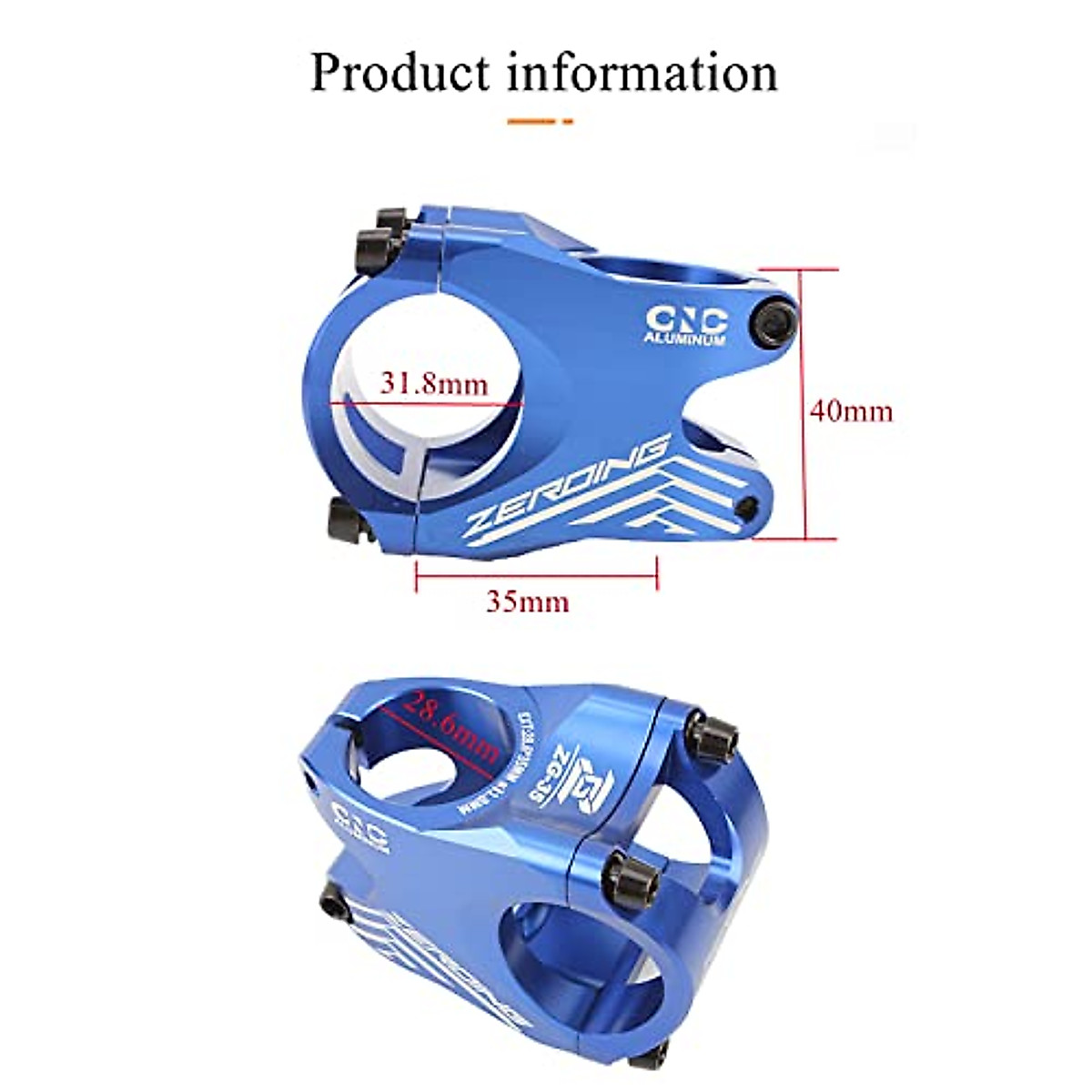 EVOSID Bicycle Handlebar Stem MTB CNC Power Short 35mm Mountain Bike Bridge 31.8 Pipe Cycling Stem Riser Table (Black)