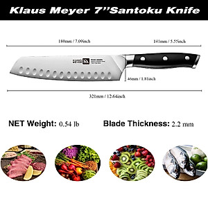 Klaus Meyer Stahl High Carbon Exclusive German Steel 7 inch Santoku Knife (Black)