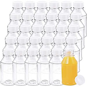 Aneco 30 Pack 4 Ounce Empty Plastic Juice Bottles Reusable Drink Containers with Lids Ideal for Storing Juices, Water and Other Homemade Beverages