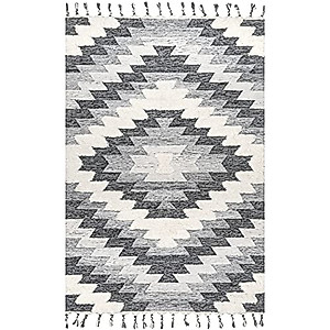 nuLOOM Ellie Textured Diamond Aztec Tassel Area Rug, 8' x 10', Grey