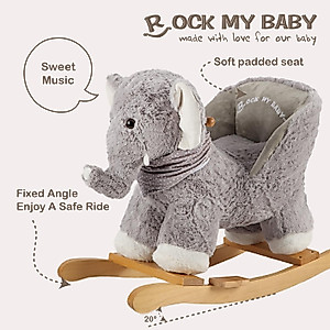 Rock My Baby Rocking Horse Elephant with Chair, Plush Stuffed Rocking Animals, Baby Rocker with Sweet Music, Animal Ride on for Girls and Boys 1 Year and up(Gray Elephant),CPC Certified