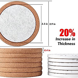 Drink Coasters with Holder, Absorbent Coaster, (6 Pack), Cork Felt Coasters, Coasters for Table Protection, Round Thick Coasters for Drinks, Glasses, Cups, Bar, Housewarming Gift, Light Gray.