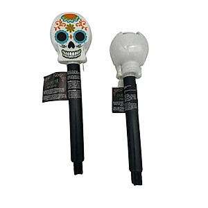 KS Halloween Solar Powered Stake Light Day of The Dead Sugar Skull Decorative Spooky LED Garden Lights Outdoor Waterproof for Patio Lawn Yard Pathway Fall Autumn Party Decor Set of 6 w/KS Bonus