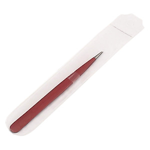 DDP Tweezers #1 for Ingrown Hair - Stainless Steel Precision Sharp Tweezers for Splinters, Ticks and Glass Removal - Best for Eyebrow Hair, Facial Hair Removal - Steel Pointy (Red)