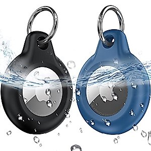 ANTSHARE for AirTag Case, 2 Pack Apple AirTag Keychain Holder Portable Protector Hard Case for GPS Tracker Full Body Protective Shockproof Anti-Lost, Waterproof Airtag Case for Dog Collar(Black&Blue)