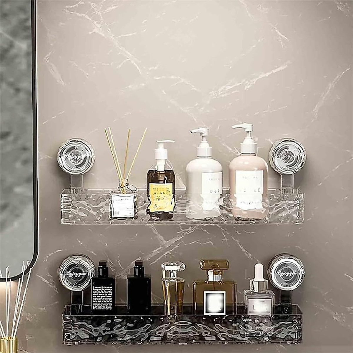 Attarrior Bathroom Suction Cup Storage Rack Without Punching Wall-mounted Shelf Bathroom Shower Storage Acrylic for Bathroom Storage (Clear, 2 PCS)