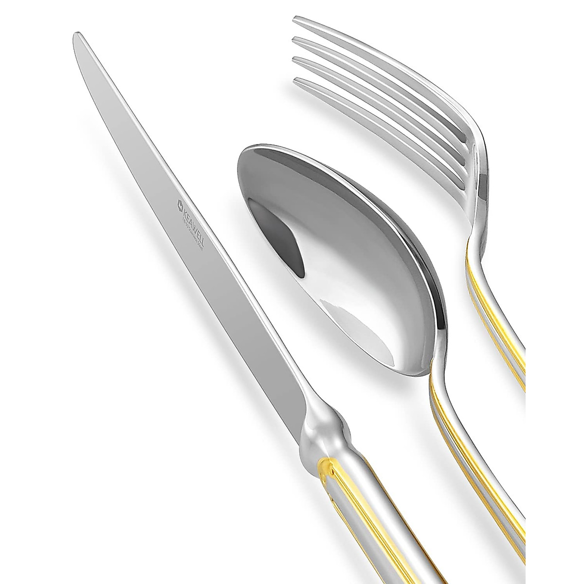 KEAWELL Elizabeth 20-Piece 18/10 Stainless Steel Flatware Set, Service for 4, Fine Silverware Set (Gold Accent), Dishwasher Safe, Mirror Polished