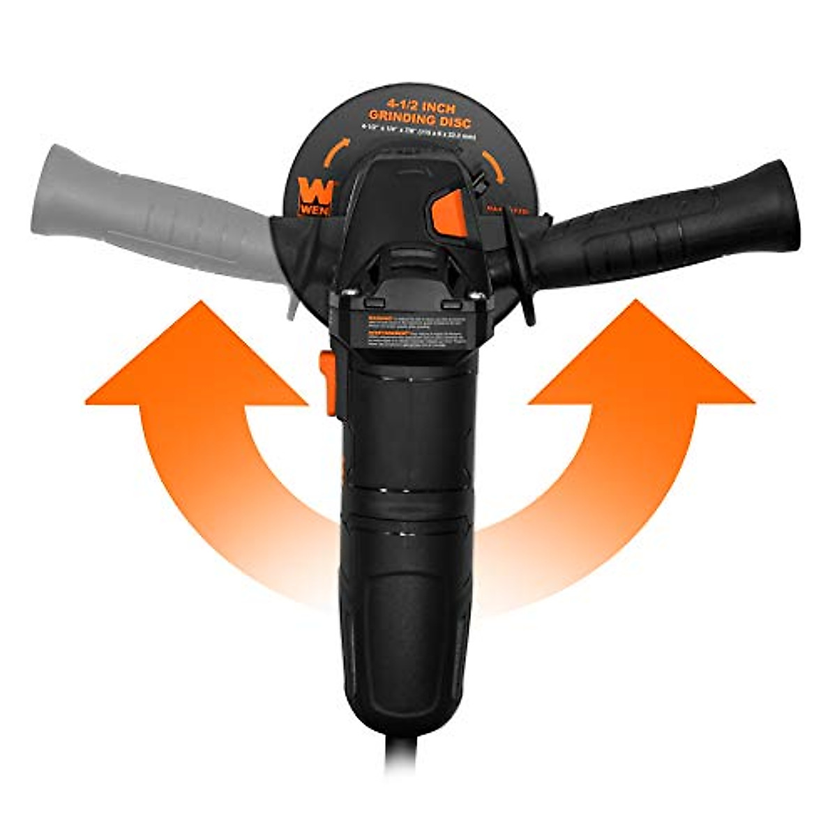 WEN 94475 7.5-Amp 4-1/2-Inch Angle Grinder with Reversible Handle, Three Grinding Discs, and Carrying Case, Black,orange