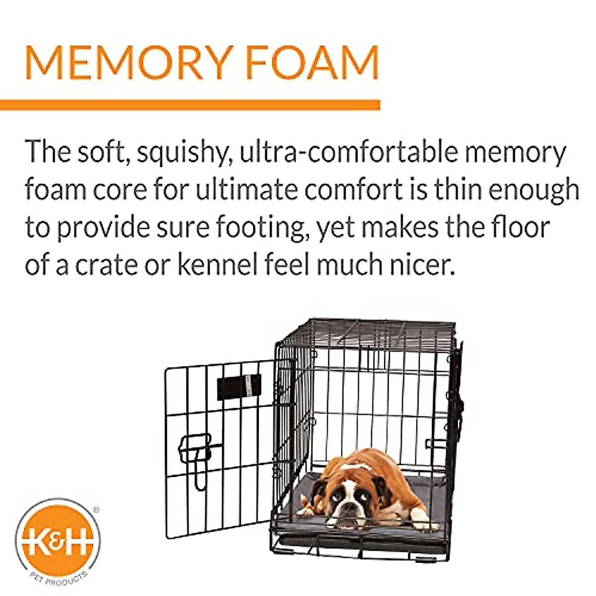 K&H Pet Products Memory Foam Crate Pad Gray Large 25 X 37 Inches