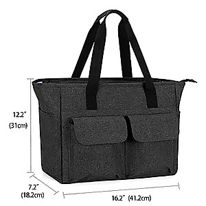 CURMIO Home Health Nurse Tote Bag, Medical Supplies Bag for Work with Padded Laptop Sleeve and Multiple Pockets for Nursing Students, Doctors, Black