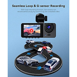 Dash Cam Front and Rear Inside, 3 Channel Dash Camera 1080P Full HD with 32GB SD Card, Car Camera with 2.0’’ IPS Screen, Night Vision, WDR, G-Sensor, Loop Recording, Parking Mode, Motion Detection