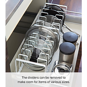YAMAZAKI Home Tower Under Sink Pot Lids And Frying Pan Storage Kitchen Drawer Organizer Rack - Steel