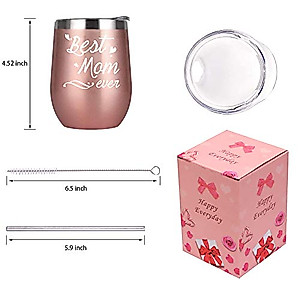 Best Mom Tumbler Best Mom Ever Tumbler with Straw and Lid Best Mom Ever Wine Tumble Birthday Mothers Day Gifts for Mom from Daughter Son New Mom Wine Tumbler 12 Ounce with Gift Box Rose Gold