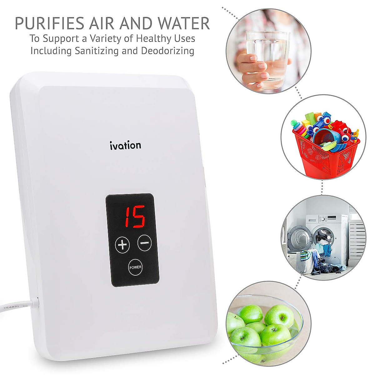 Ivation Portable Ozone Generator 600mg/h – Multipurpose Air Sterilizing & Freshening System w/2 Silicone Tubes, 2 Diffuser Stones & Timer; Purifies Air, Water, Food, Toothbrush