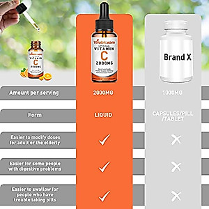 Liposomal Vitamin C 2000mg Liquid for Adults, High Absorption VIT C, Higher Bioavailability, Good for Immune System & Antioxidant, 60ML (2 Bottle)