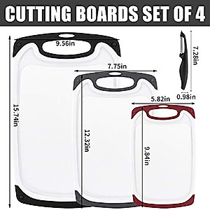 Cutting Boards for Kitchen, Plastic Chopping Board Set of 4 with Non-Slip Feet and Deep Drip Juice Groove, Easy Grip Handle, Dishwasher Safe, BPA Free, Non-porous