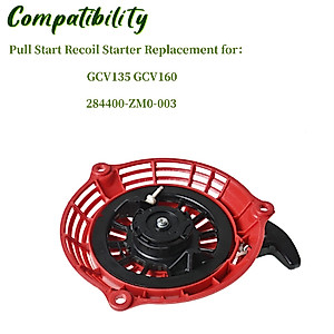 Timunr 284400-ZM0-003 28400-ZL8-013ZA Pull Start Recoil Starter Replacement for Honda GCV135 GCV160 4-5.5 HP Engine
