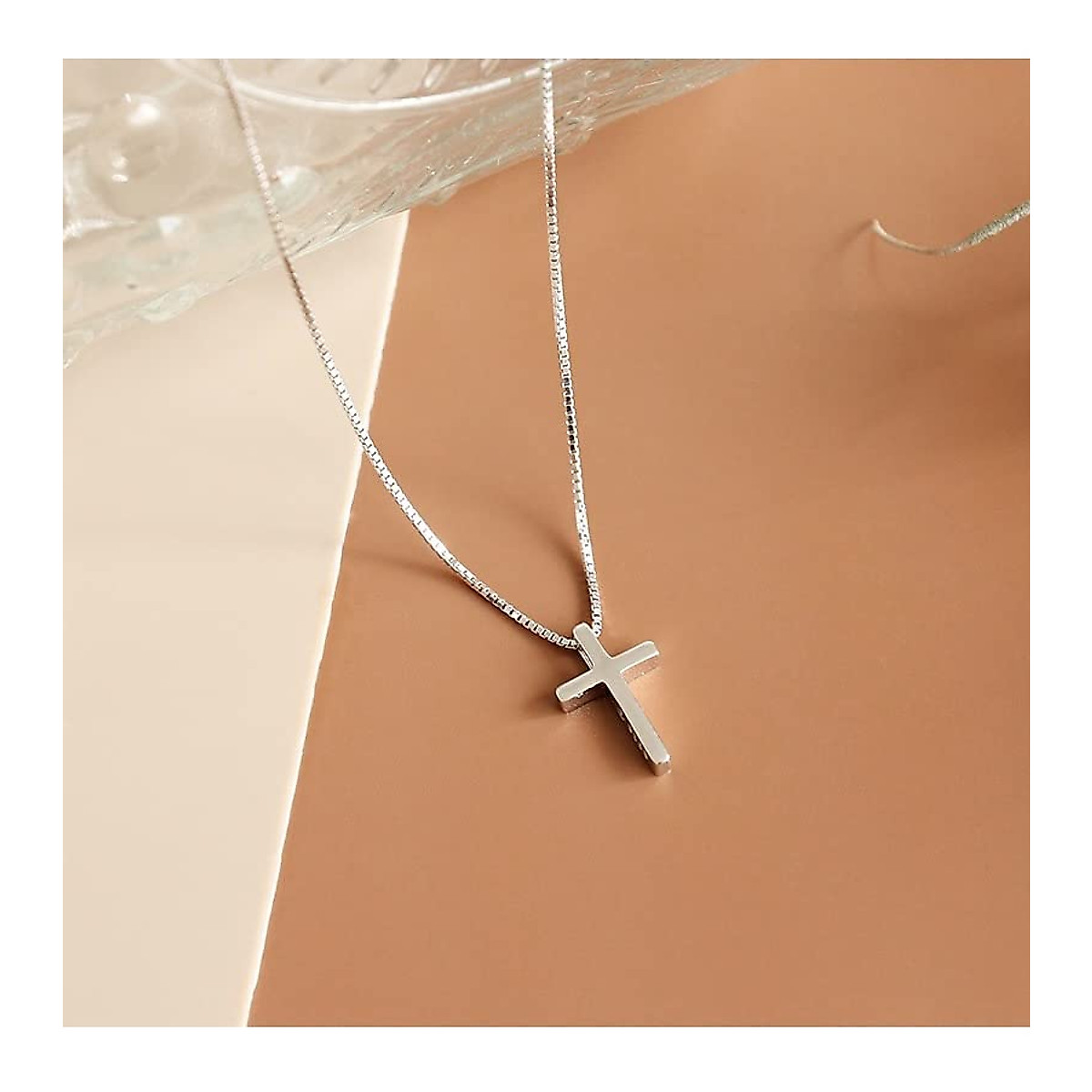 VQGRIXZCE S925 Sterling Silver Small Dainty Cross pendent necklace for women Jewelry
