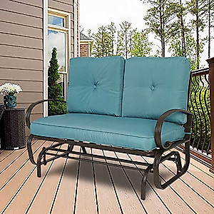 Kozyard Cozy Two Rocking Love Seats Glider Swing Bench/Rocker for Patio, Yard with Soft Cushion and Sturdy Frame (Blue)