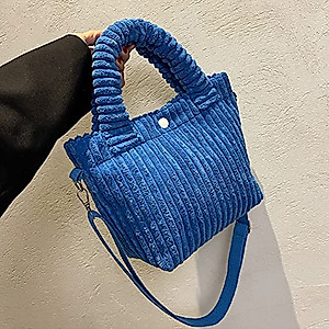 Nanwansu Small Corduroy Tote Bag for Women Cute Mini Tote Shoulder Bags Blue