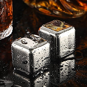 2 Large Whiskey Stones 64 cm³ (4 cu in) - Man Gift Set - Reusable Stainless Steel Metal Ice Sphere Cubes Beverage Chilling Rocks Whiskey Stones for Red Wine, Bar Beer, Scotch, Vodka Drinks - Silver